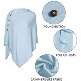 PULI Women's Versatile Knitted Scarf Poncho Sweater with Buttons Light ...