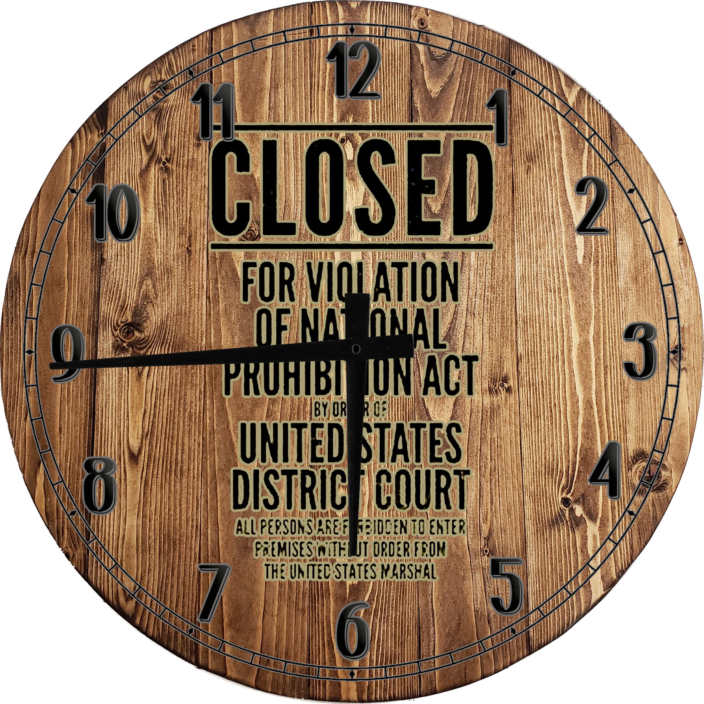 Wood Wall Clock 18 Inch Round Bar Wall Art Prohibition Sign Closed ...