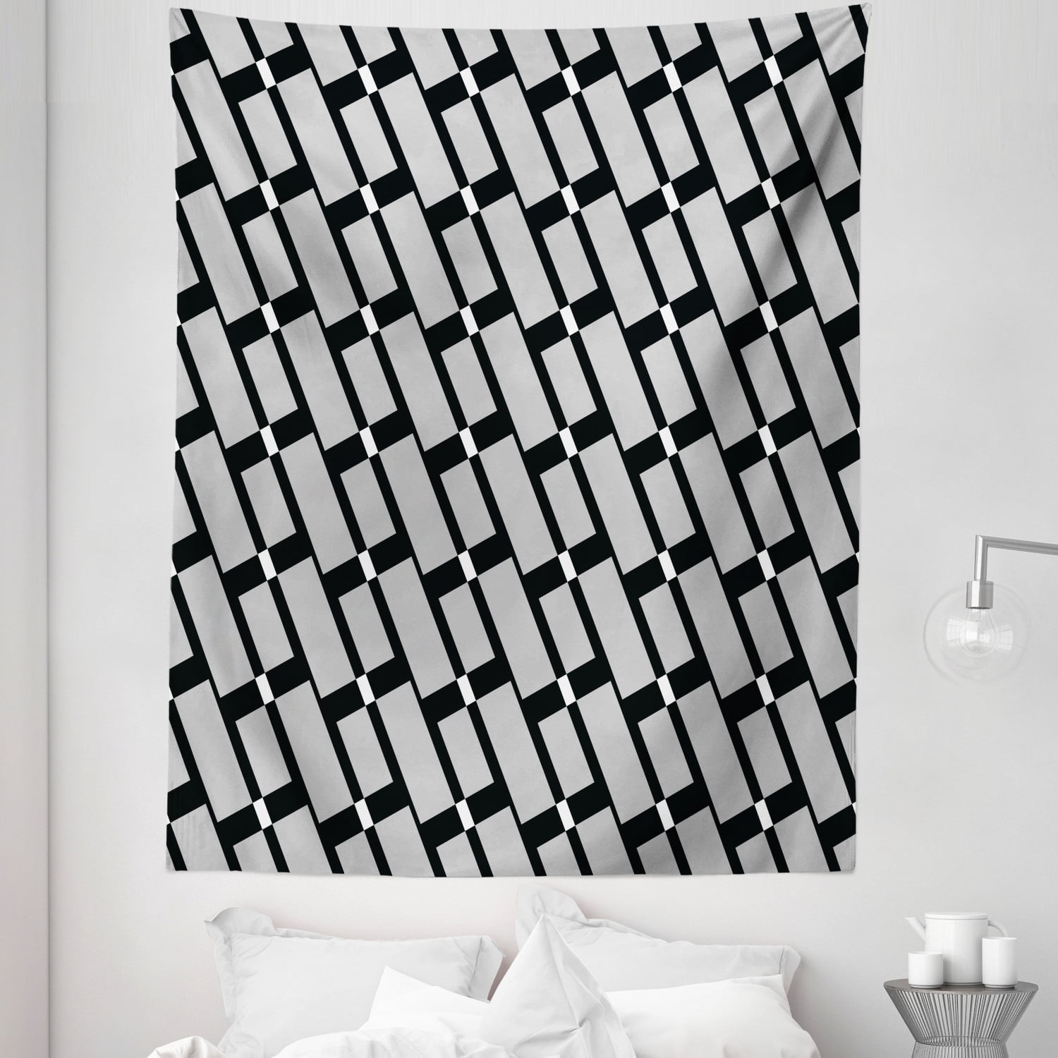 Black and Grey Tapestry, Monotone Diagonal Rectangle Geometric Shapes ...