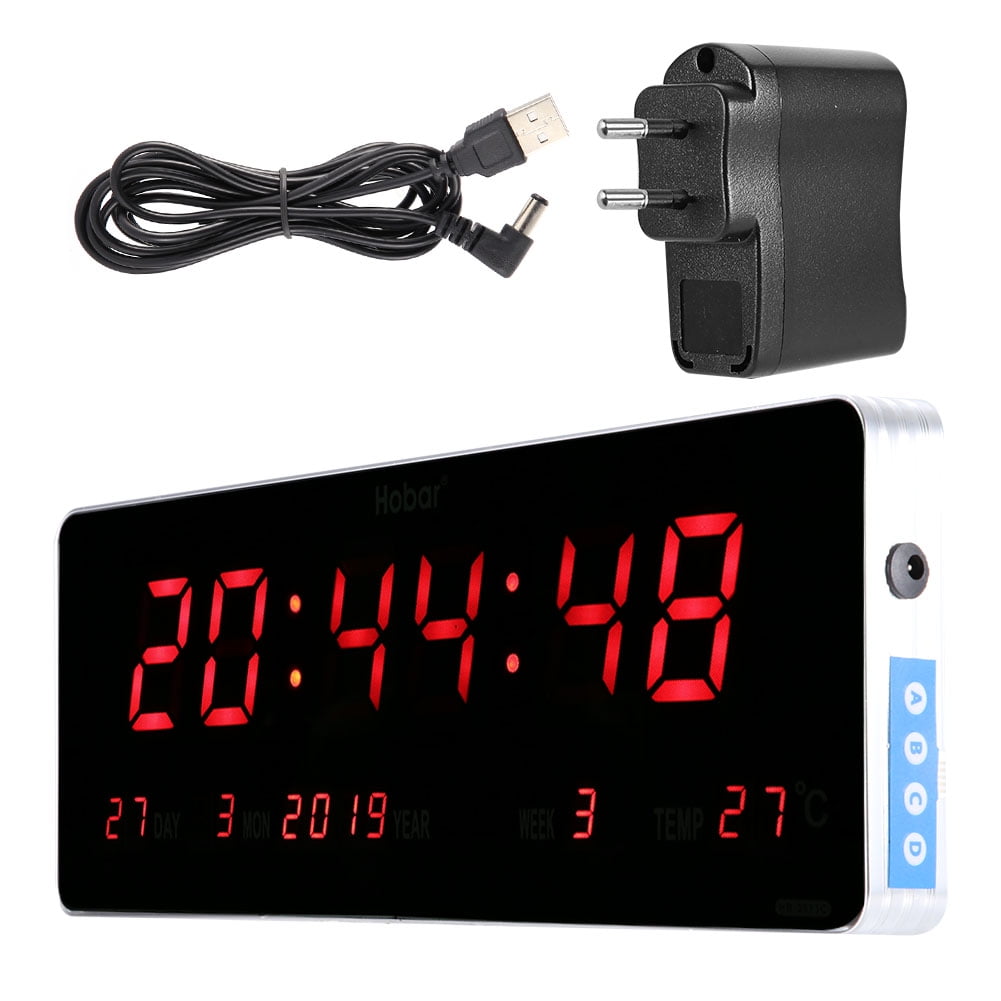 Rdeghly Digital LED Calendar Clock Temperature Wall Clocks EU Plug 110 ...