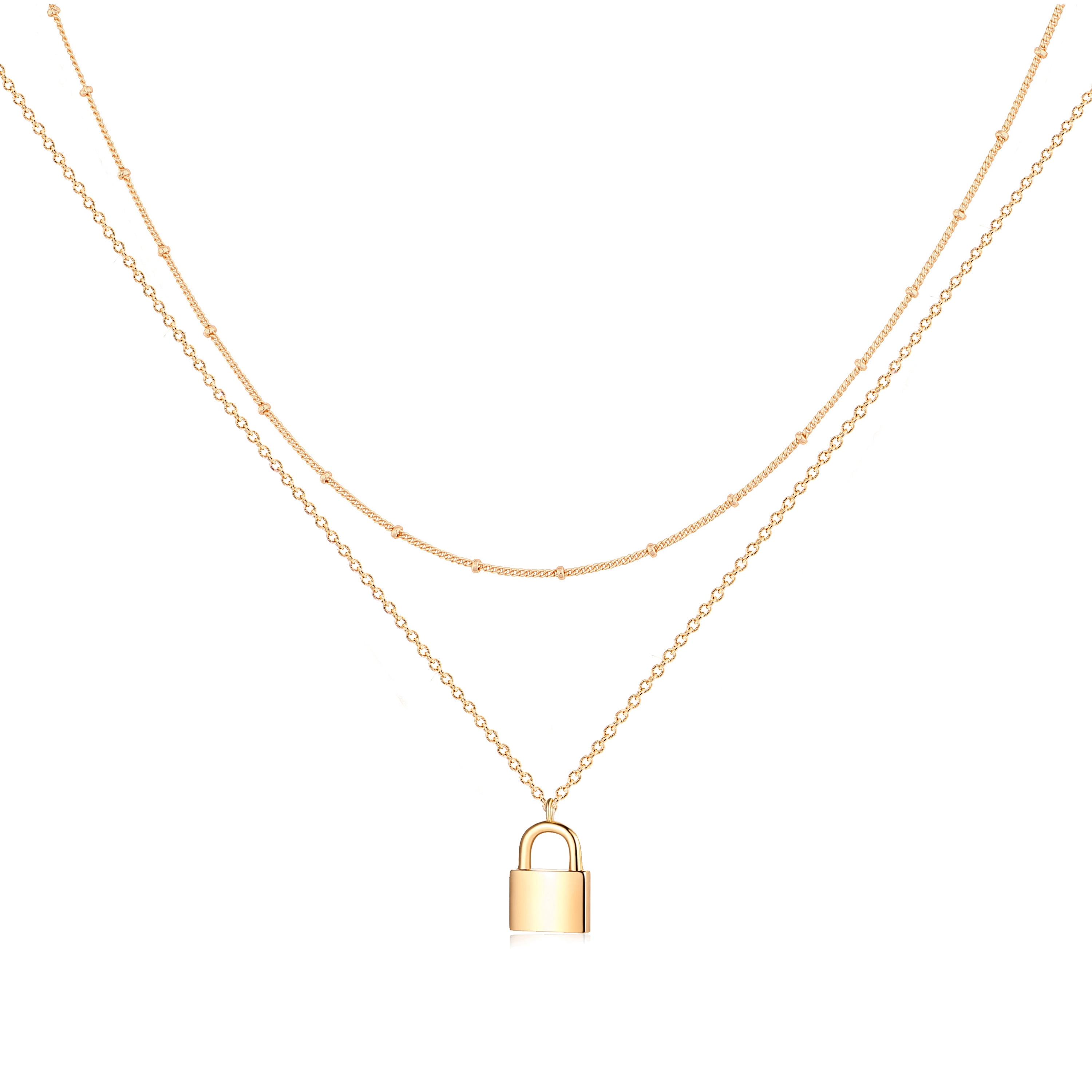 Mevecco 18K Gold Plated Cute Delicate Tiny Layered Bead Chain Lock ...