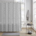Ash Gray Shower Curtain, Rustic Vertical Dashed Lines Shabby Chic Leaf ...