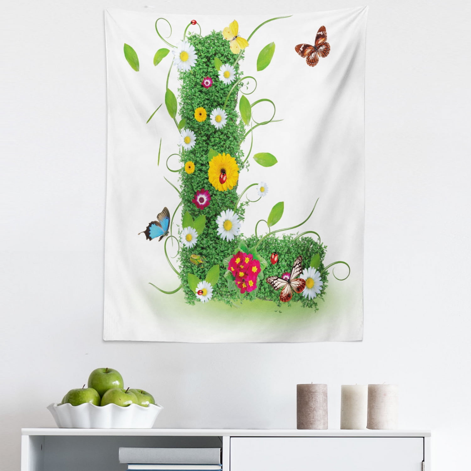 Letter L Tapestry, Alphabet Capital L Design Daisies Wildflowers Other ...