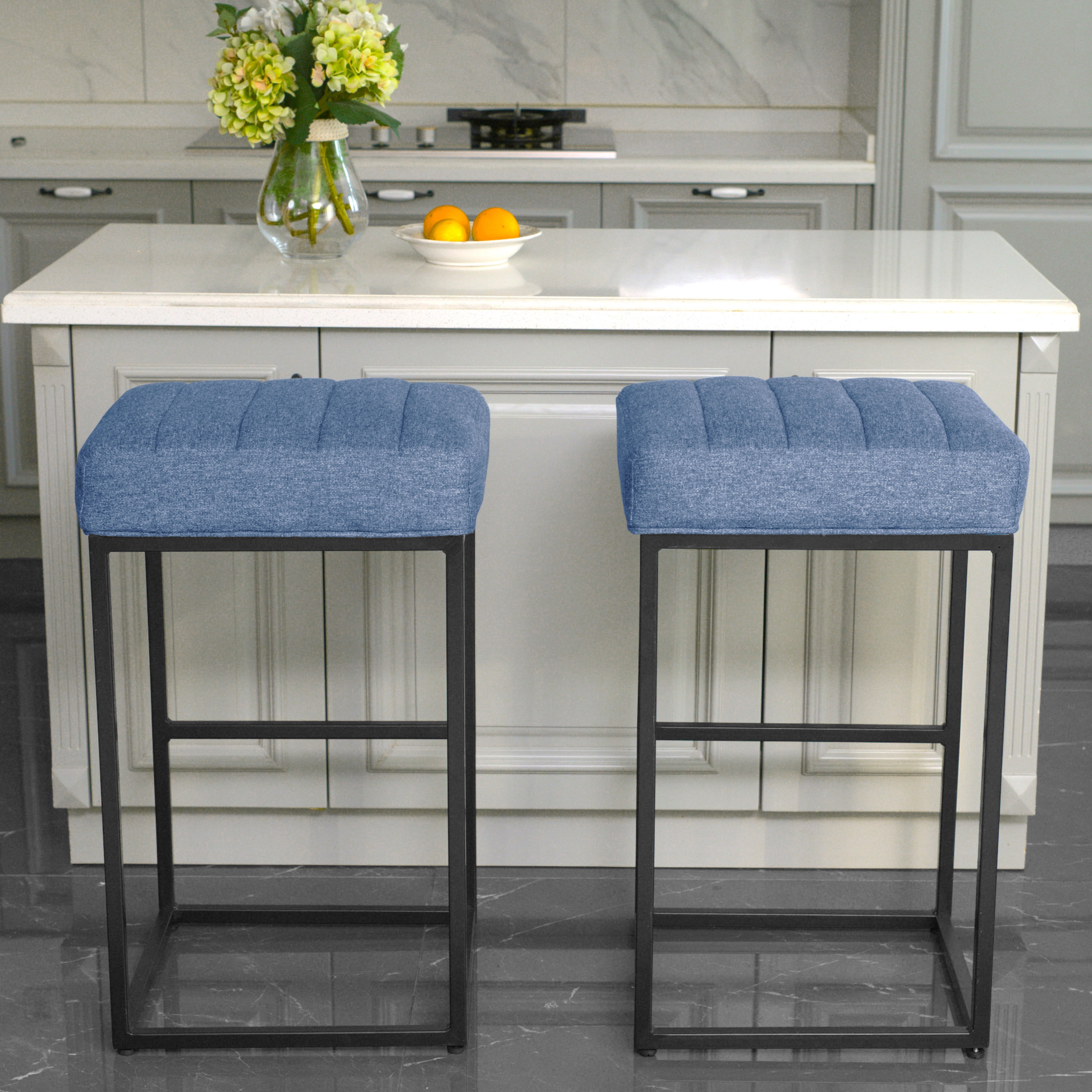 MINCETA Bar Stools,Modern Upholstered Metal Counter Height Stools with ...