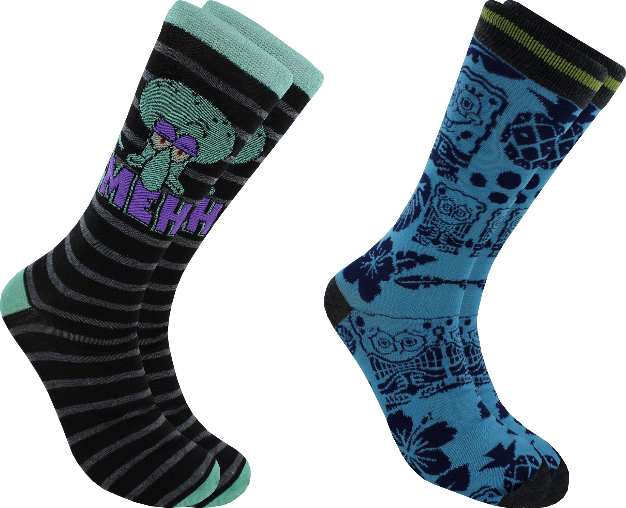 Spongebob Squarepants Squidward Meh Men's Crew Socks 2 Pair Pack Shoe ...