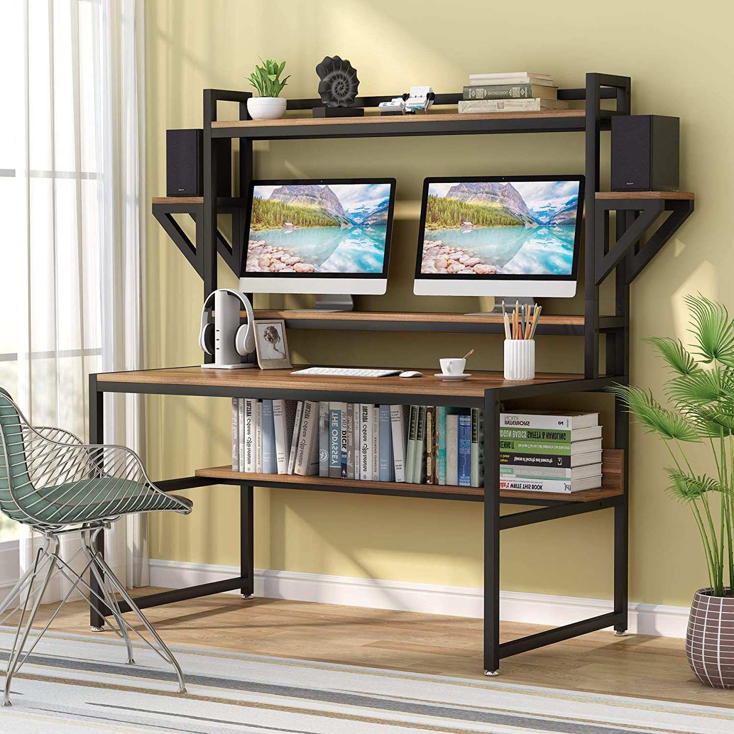 Tribesigns 47 Inches Computer Desk With Hutch Modern Writing Desk With