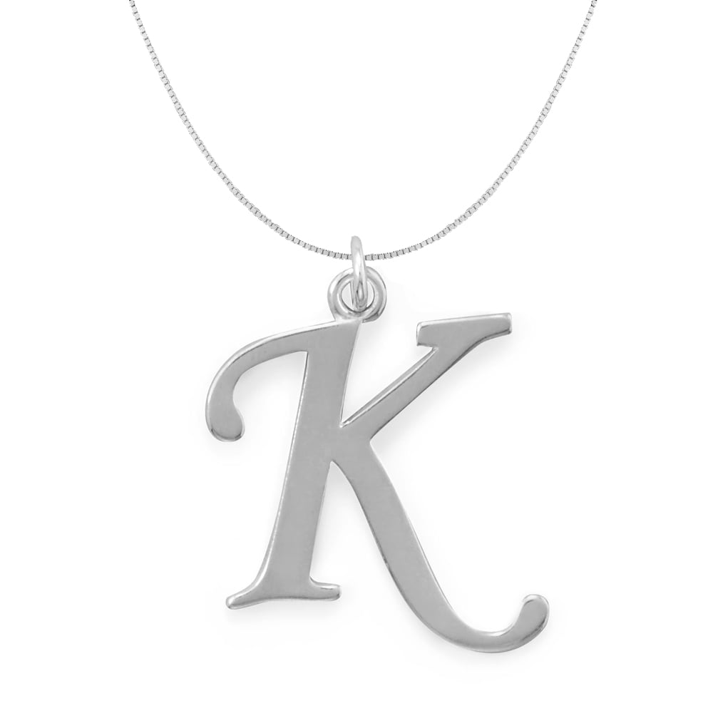 Precious Stars Sterling Silver Initial Letter K Pendant with 0.70-mm ...