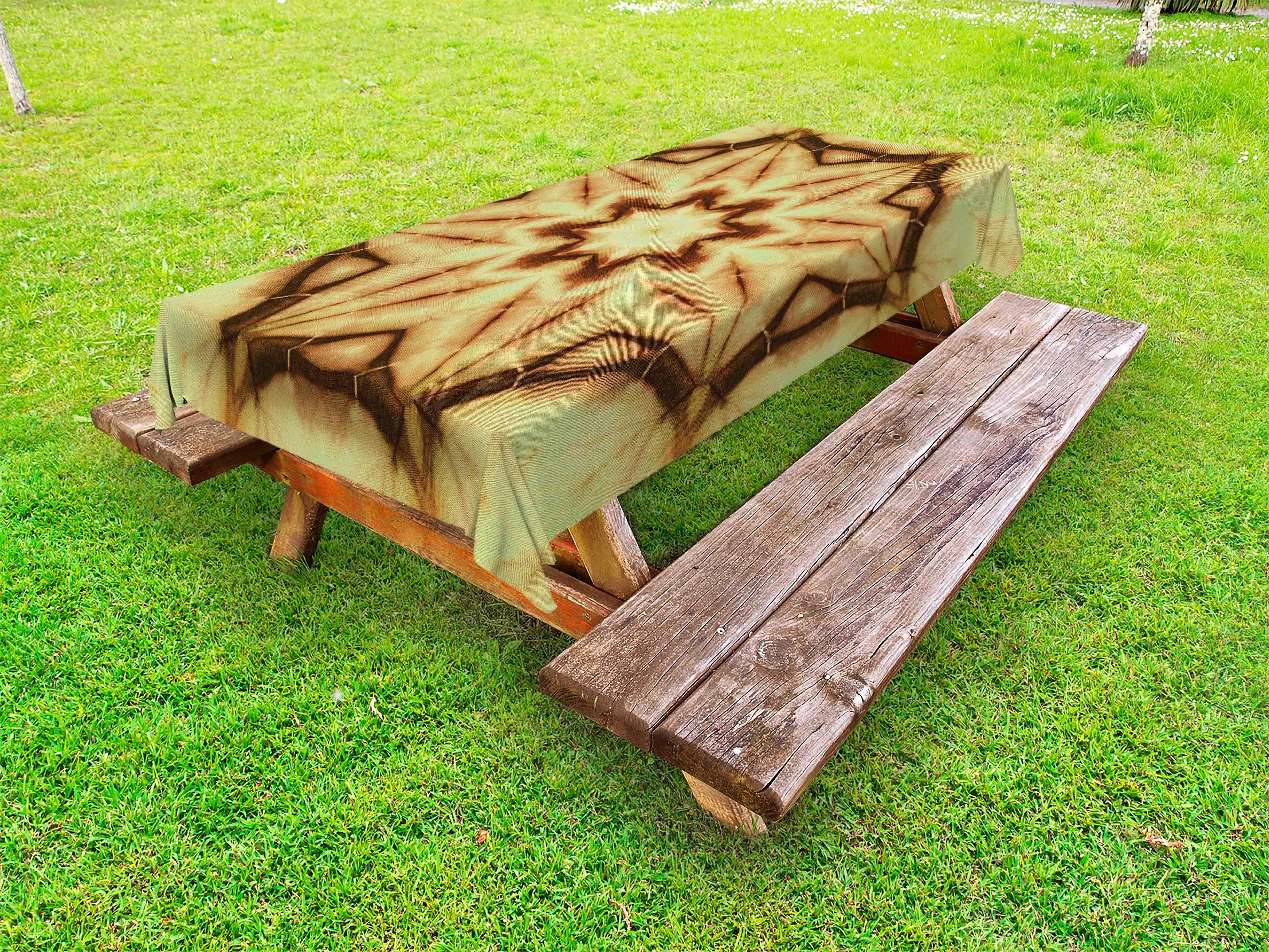 Mandala Outdoor Tablecloth, Trippy Ethnic Thai Mandala Motif with Dirty ...