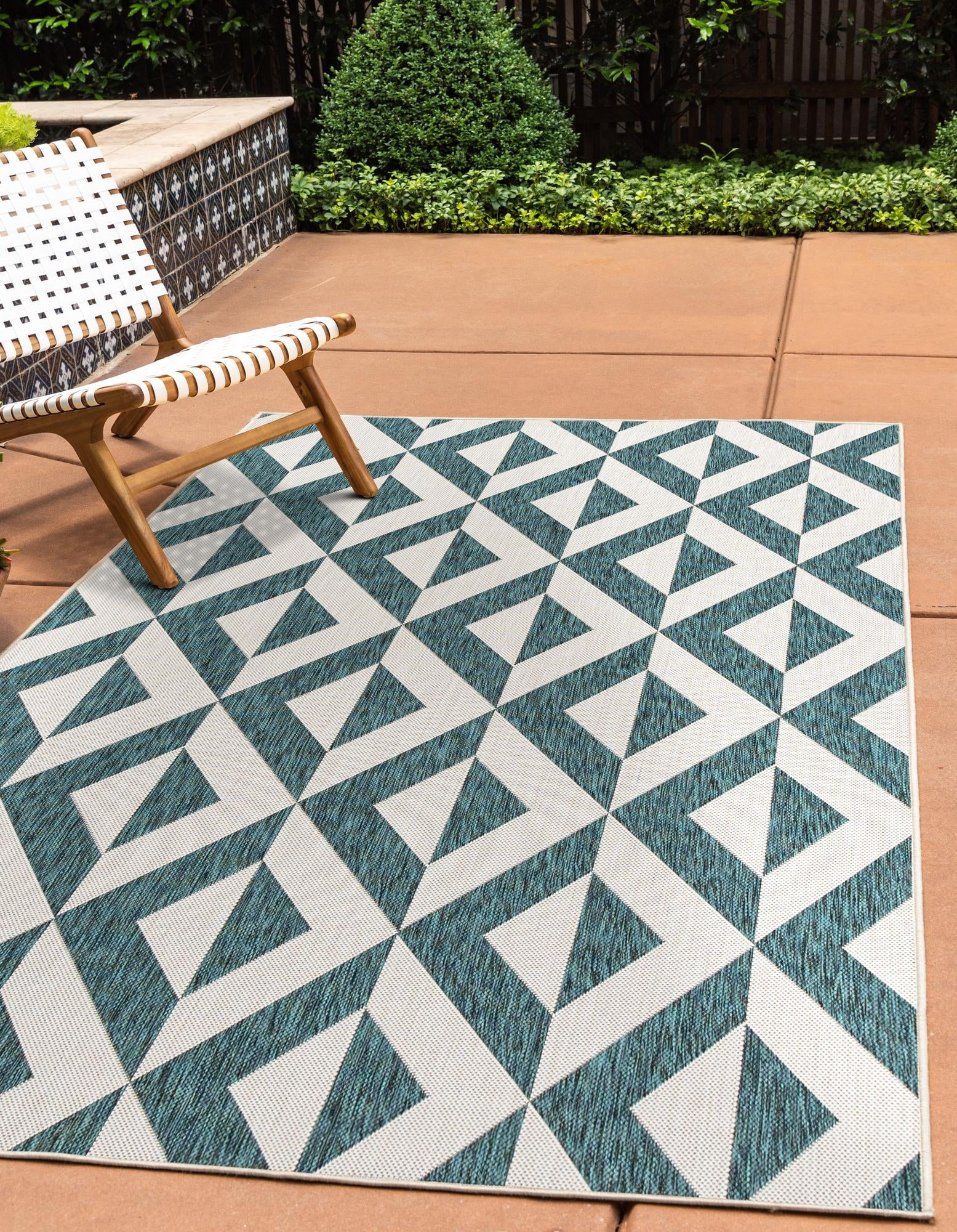 Rugs.com Jill Zarin Outdoor Collection Rug – 7' 10 x 10' Teal Flatweave ...