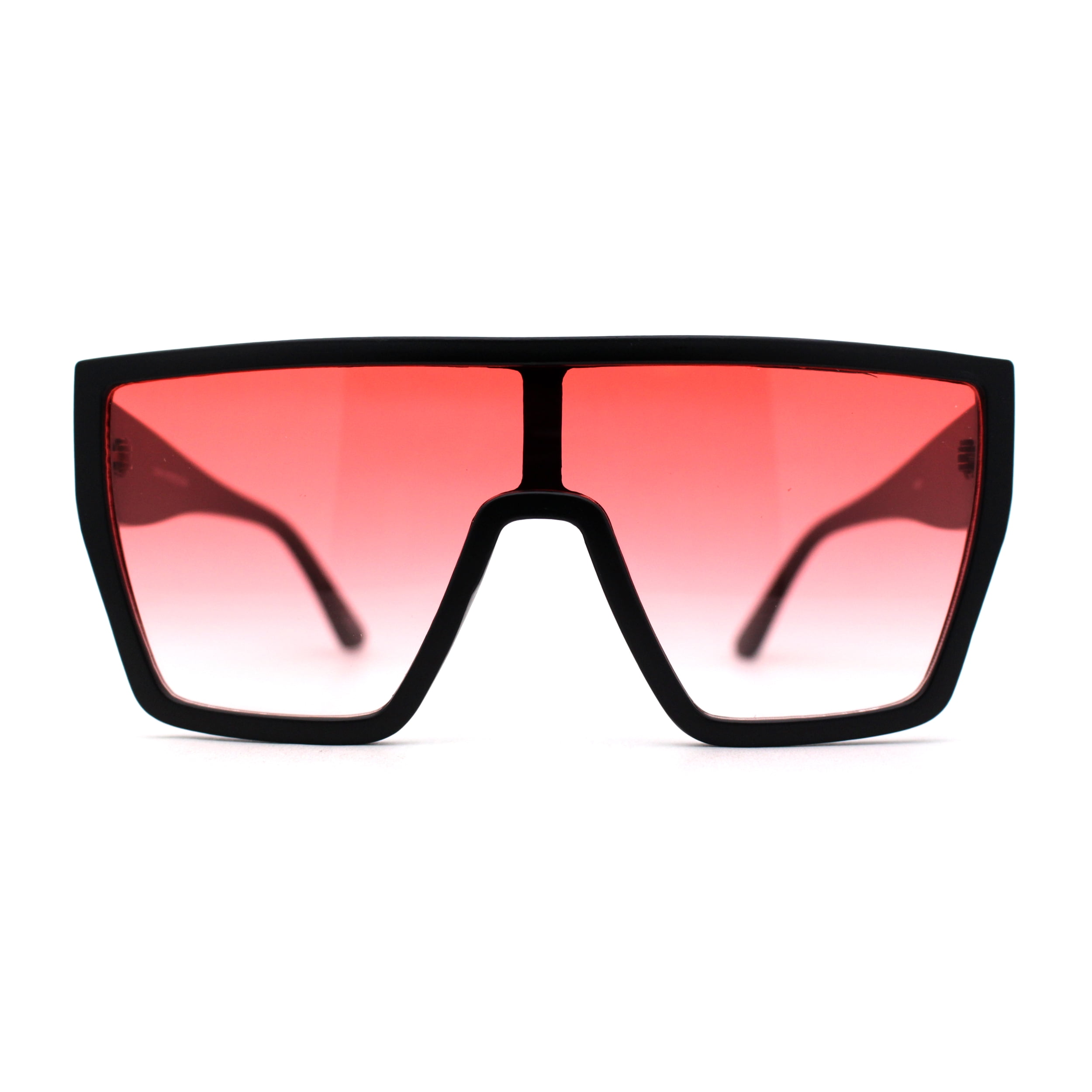 Sa106 80s Flat Top Shield Robotic Plastic Sunglasses Matte Black Red