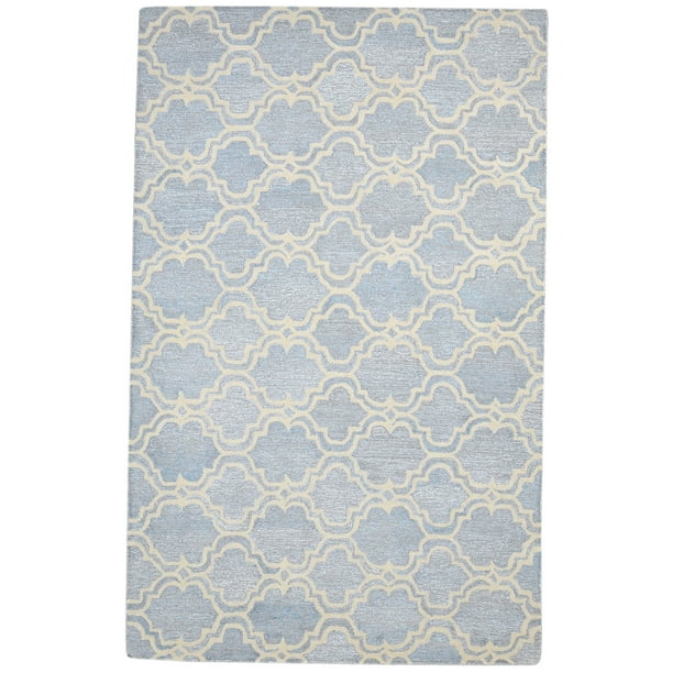 5' X 8' Rug Wool Grey Modern Hand Tufted Moroccan Scroll Tile Room Size ...