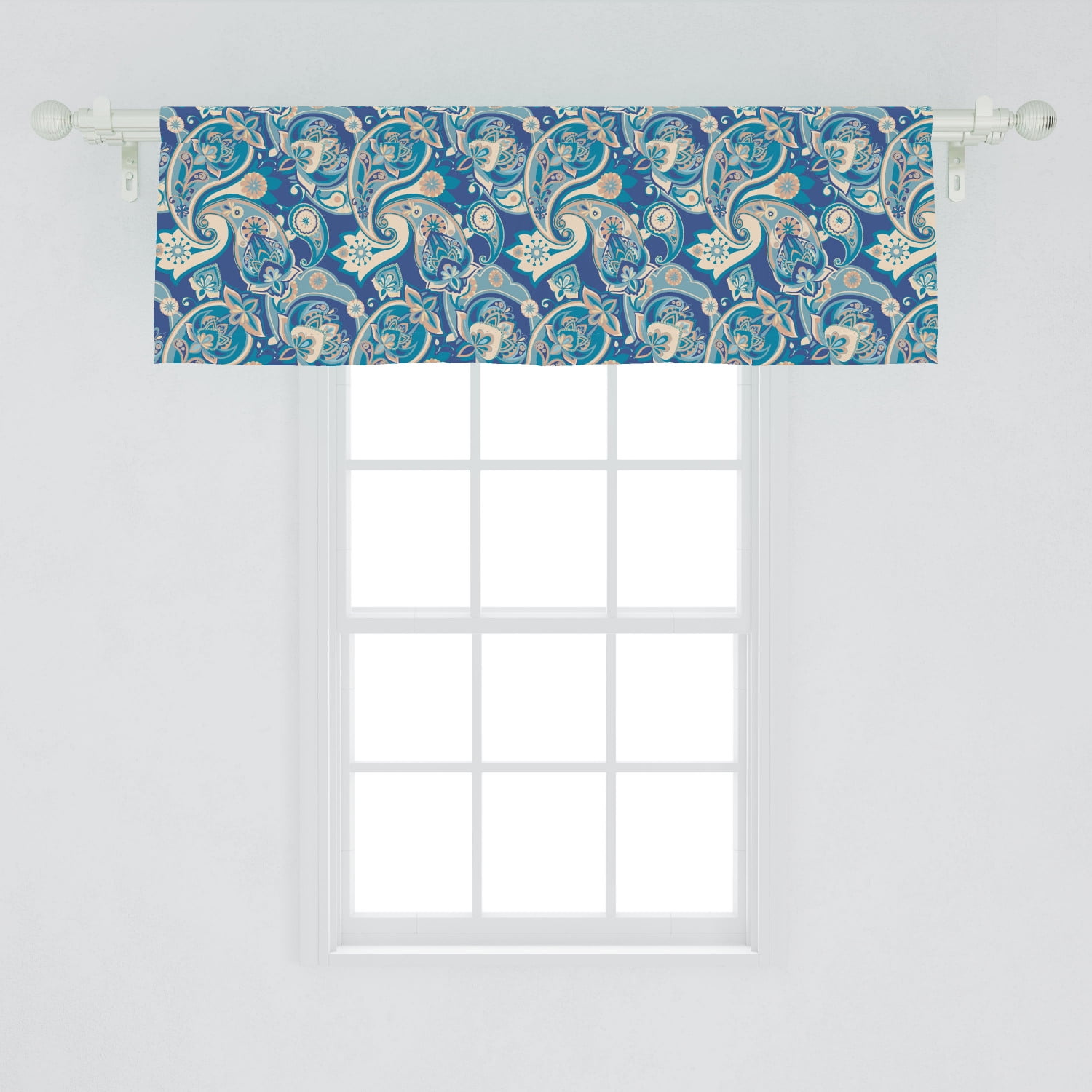 Paisley Window Valance Inspired Floral Persian Fashion Boho Art Illustration Print Curtain