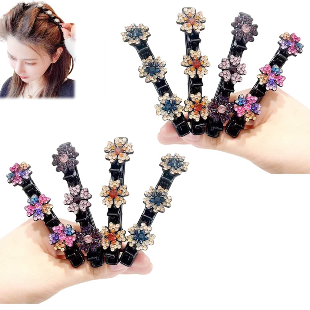 8PCS Satin Fabric Hair Bands-Sparkling Crystal Stone Braided Hair Clips ...