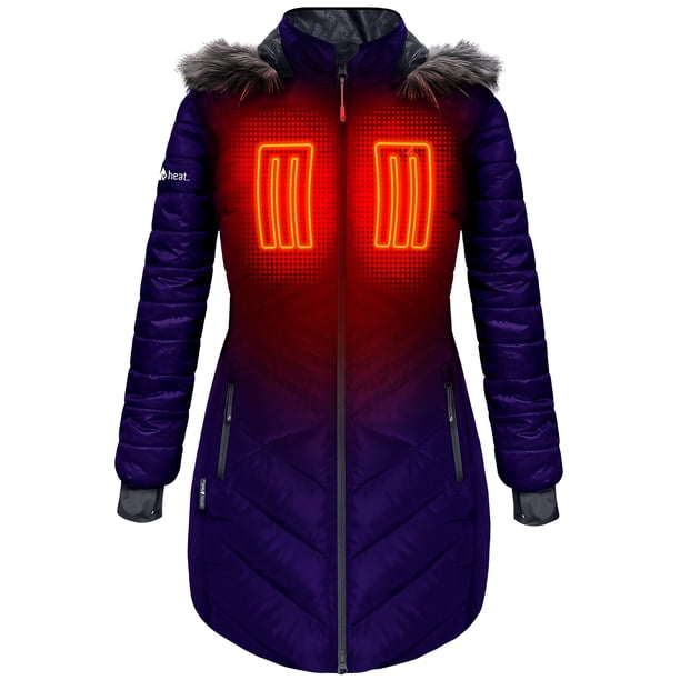 ActionHeat Women's 5V Battery Heated Long Puffer Jacket W/ Fur Hood ...