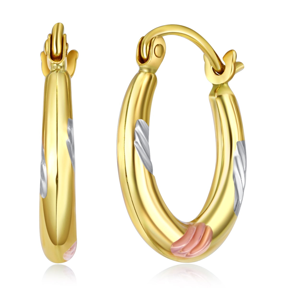 Wellingsale Ladies 14k Tri 3 Color Gold Polished Swirl Fancy Hoop ... Wellingsale Ladies 14k Tri 3 Color Gold Polished Swirl Fancy Hoop ...