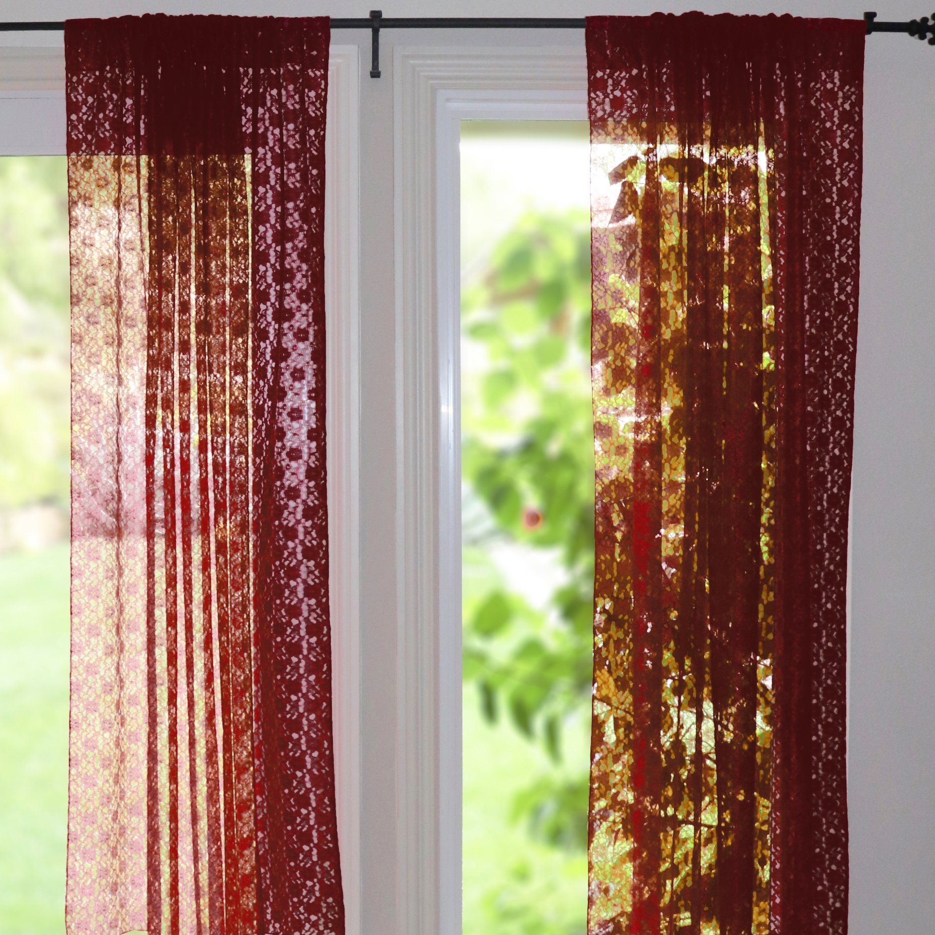 Floral Lace Window Curtain 58 Inch Wide Burgundy - Walmart.com