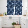 3 Piece Kitchen Curtains and Valances Set Navy Blue Flowers Cafe ...
