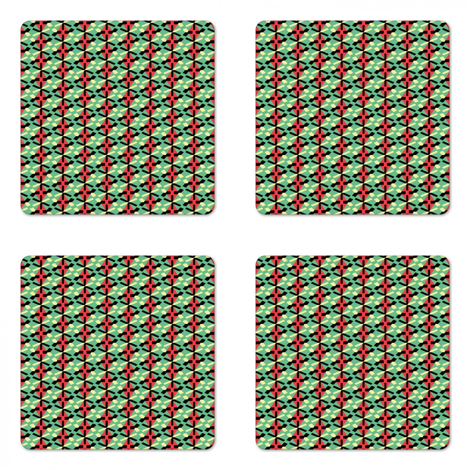 Geometric Coaster Set of 4, Mosaic Composition with Rhombuses and ...