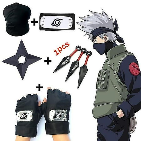Anime Naruto Kakashi Cosplay Accessories Headband Mask Kunai Gloves ...