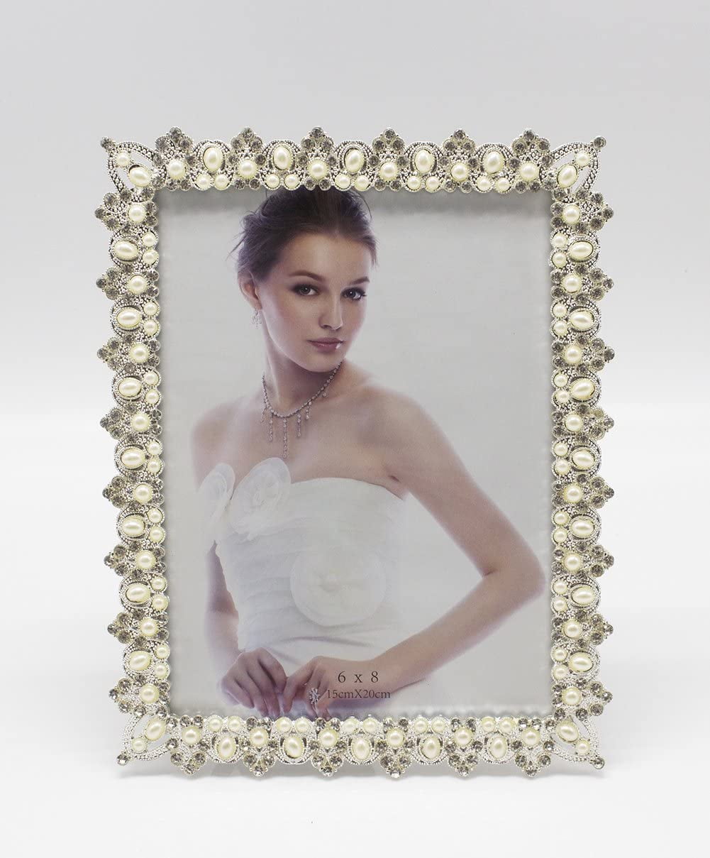 Fennco Styles Crystal and Pearl Elegant Decorative Metal Picture Frame ...