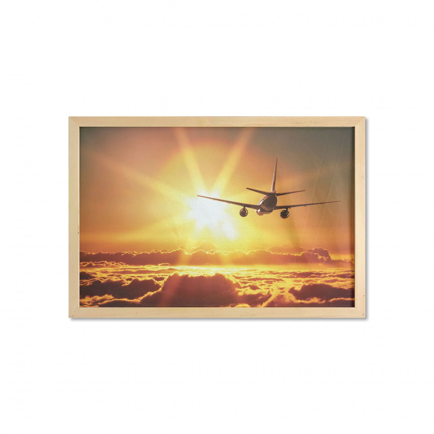 Scenery Wall Art with Frame, Aeroplane Aircraft Widebody Jet Flying on ...