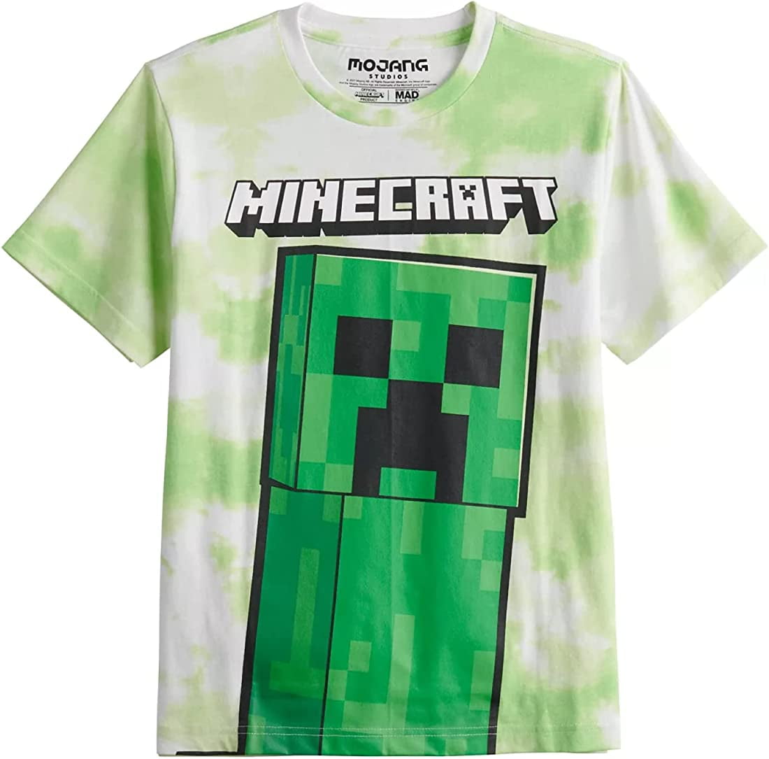 Minecraft Big Boys' Giant Creeper And Logo Tie-Dye Graphic Print T ...