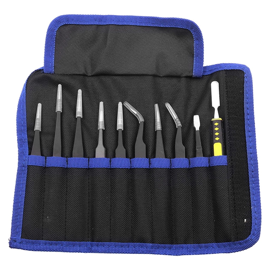 Set of 10 Precision ESD Tweezers Set Repair Tools with Storage Bag Anti ...
