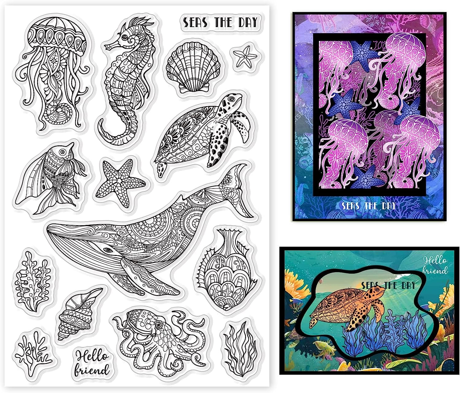 1sheet Ocean Life Clear Stamps Marine Whales Turtles Seahorses Squid ...