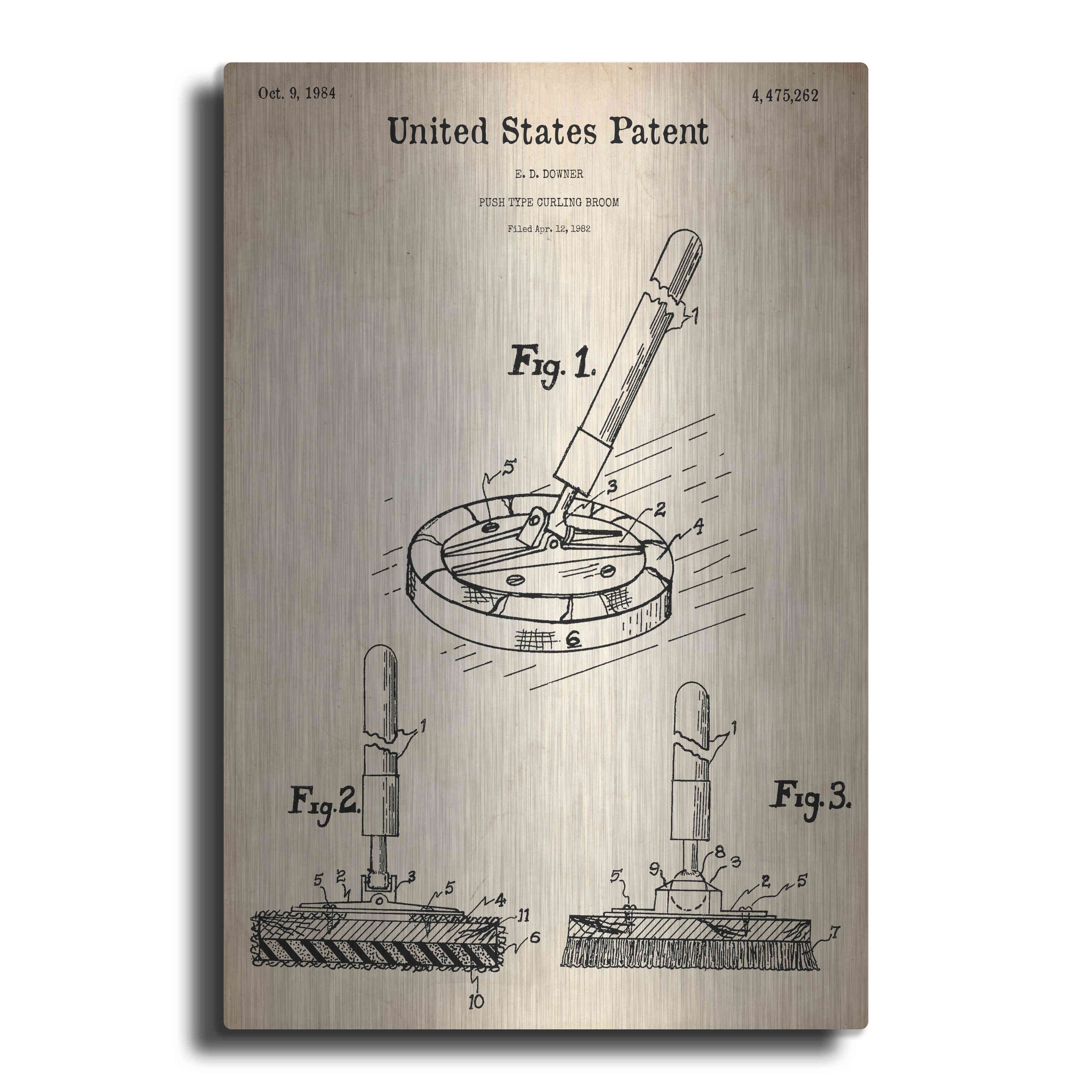 Luxe Metal Art 'Curling Broom Blueprint Patent Parchment,' Metal Wall ...