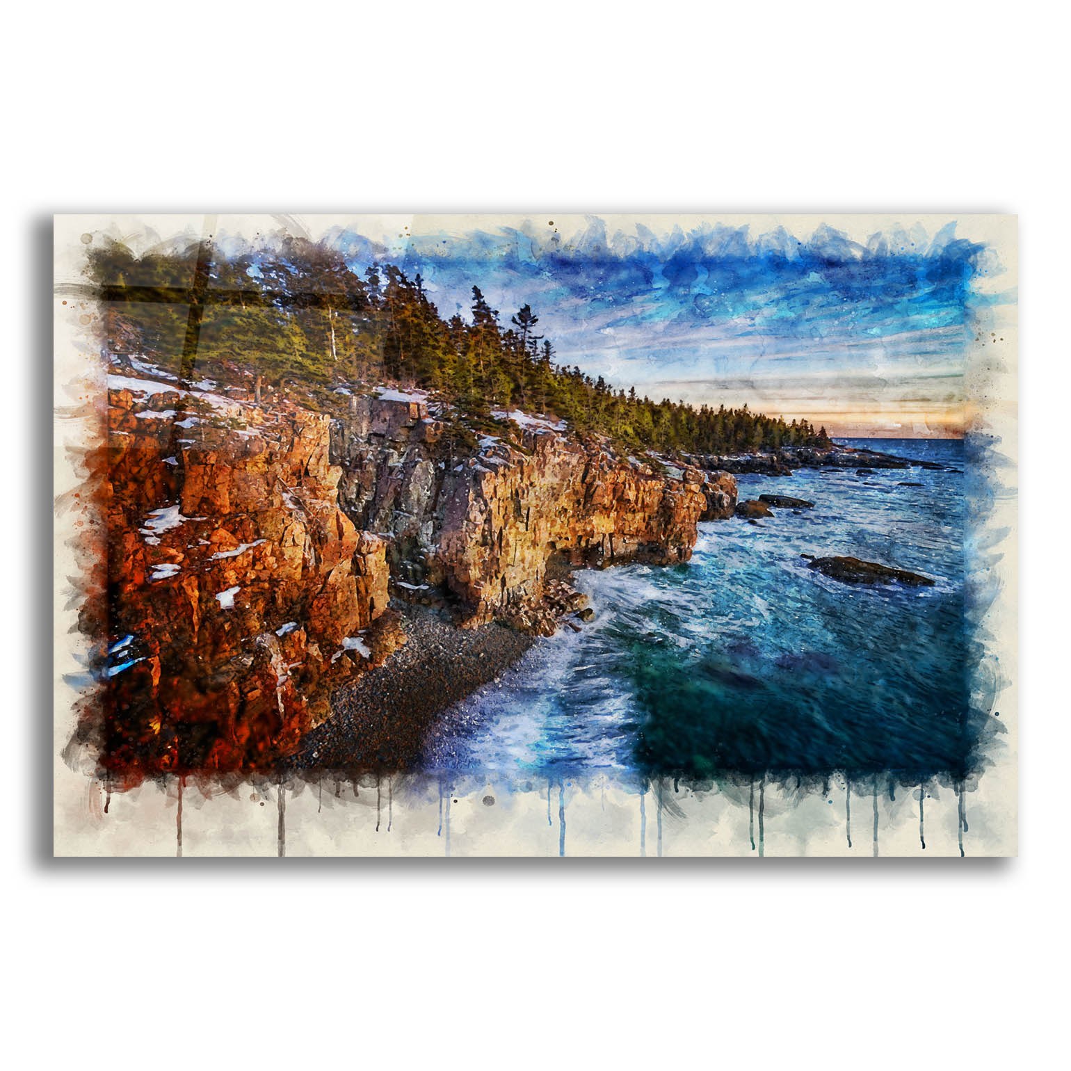 Epic Art 'The Schoodic Shoreline Watercolor' by Rick Berk, Acrylic Glass Wall Art, 24"x16 ...