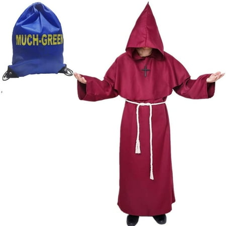 Priest Sorcerer Costume Medieval Priest Monk Robe-Hooded Cap Cloak for ...