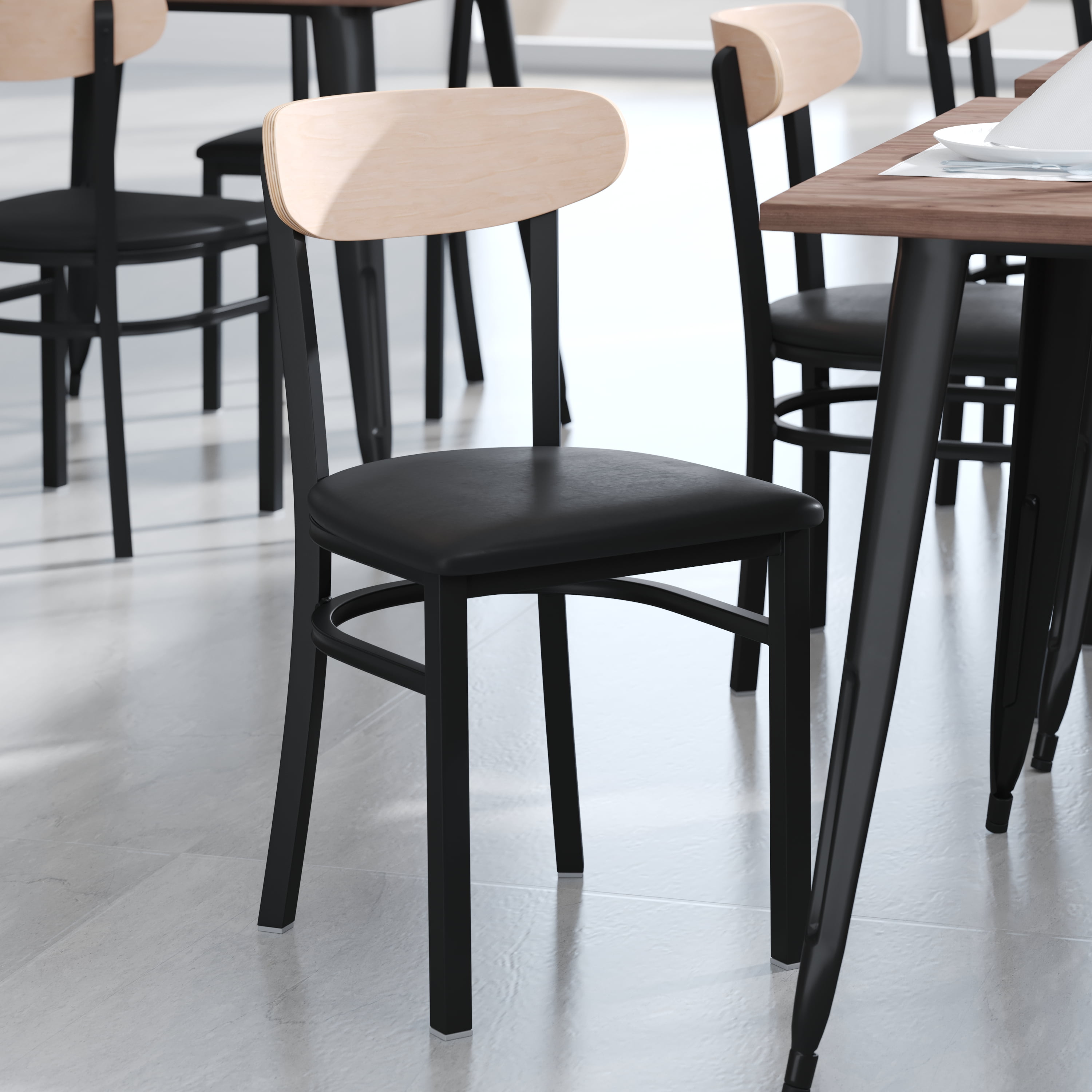 BizChair Set of 2 Commercial Dining Chairs with 500 LB. Capacity Black ...