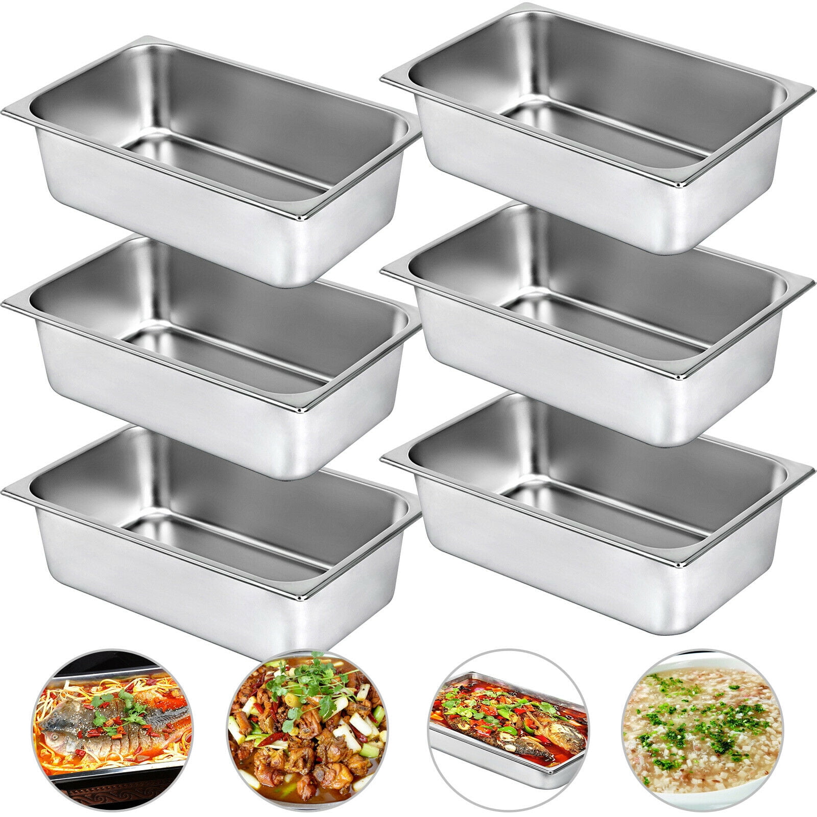 VEVOR Set Of 6 Hotel Pan Steam Table Pan Full Size 20x12x6 Inch VEVOR Set Of 6 Hotel Pan Steam Table Pan Full Size 20x12x6 Inch