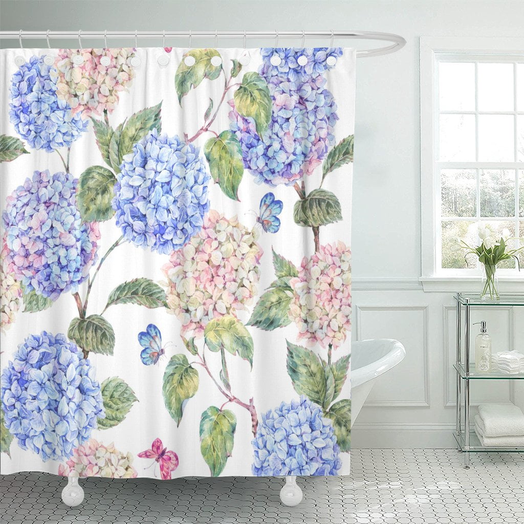 PKNMT Watercolor Branch of Blooming Hydrangeas and Butterflies Summer ...