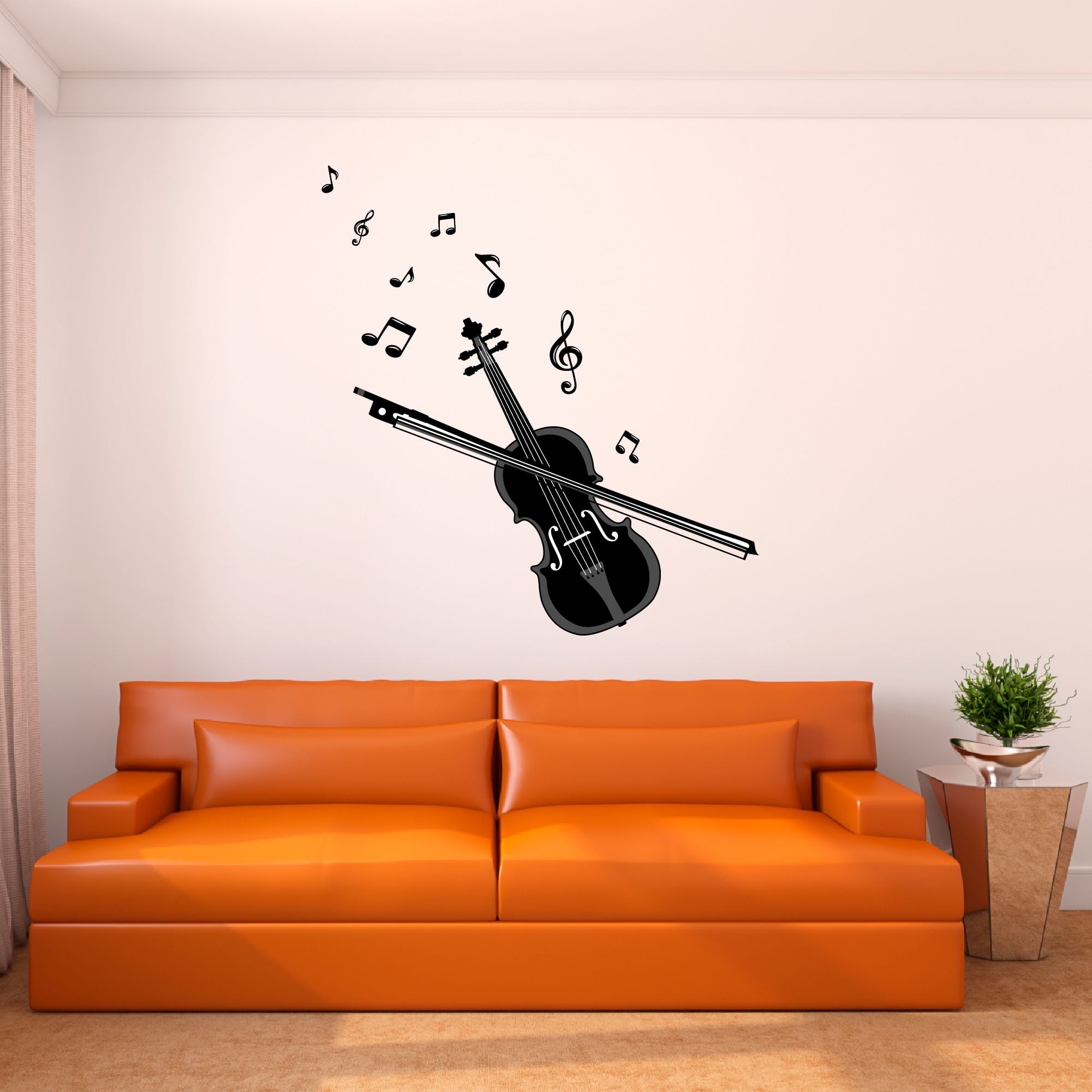 Music Wall Decal Violin Silhouette with Musical Notes Playroom Wall ...