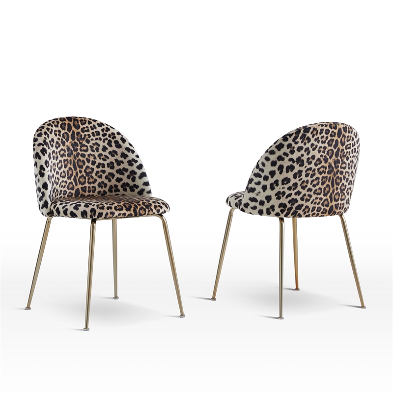 Best Master Miramar Velvet Metal Dining Chairs in Yellow Leopard Print ...