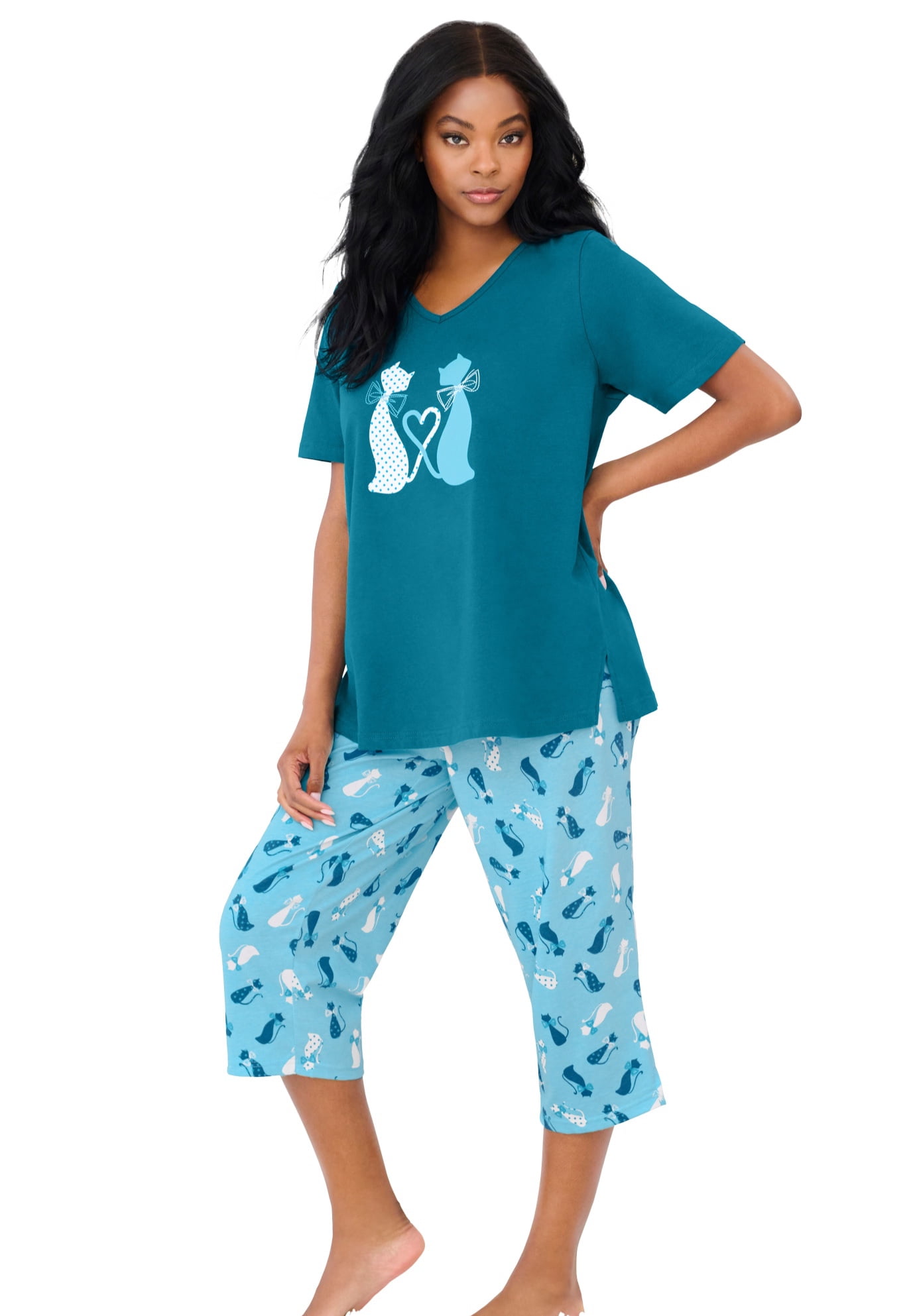 Dreams And Co Womens Plus Size 2 Piece Capri Pj Set Pajamas