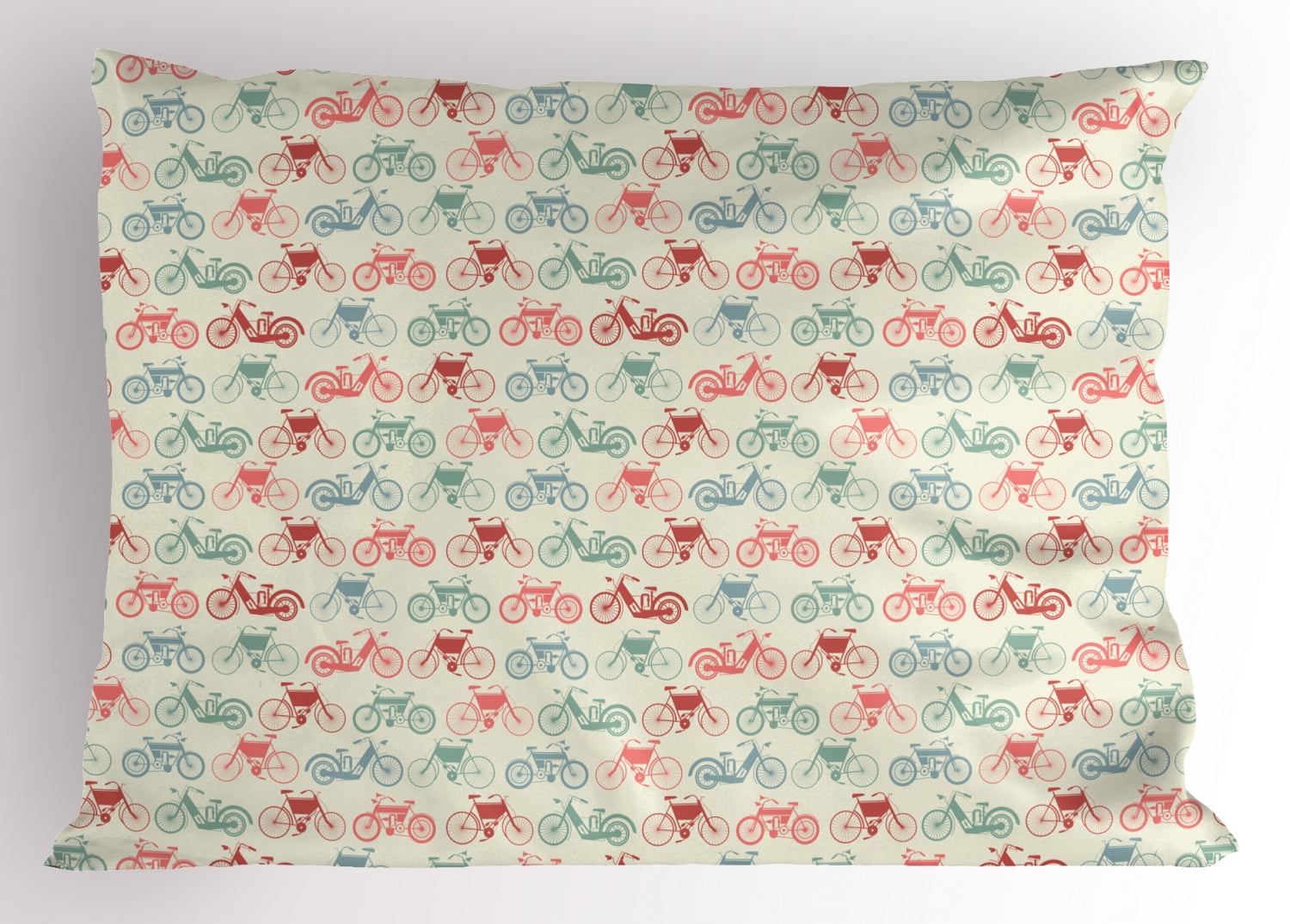 Bicycle Pillow Sham, Vintage Style Bike Pattern in Retro Colors Cruiser ...