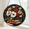 Book and Flower Stained Glass Style Suncatcher Window Decor, Literary ...