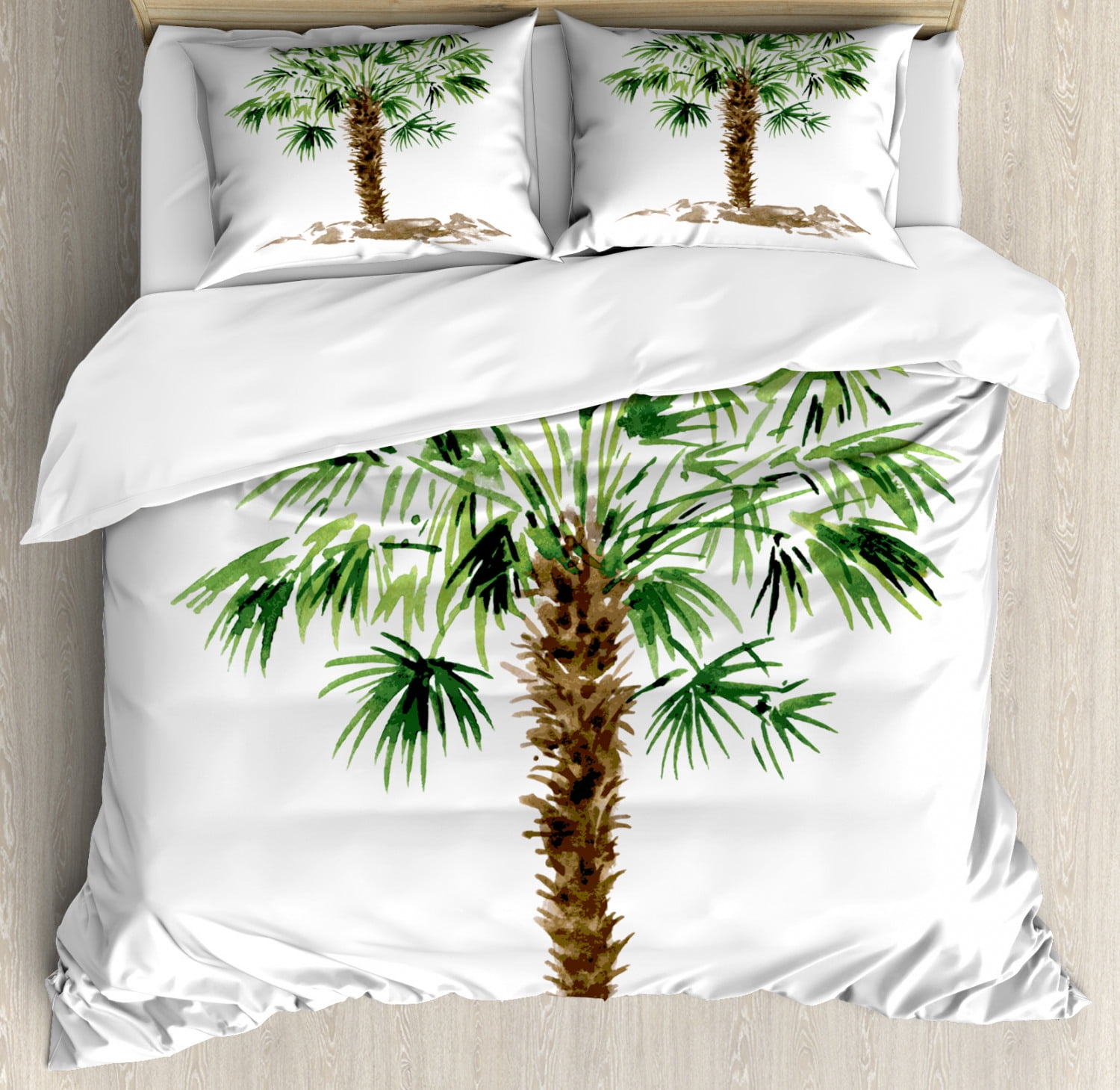 Tropical King Size Duvet Cover Set, Exotic Hawaiian Palm Leaves Hand ...