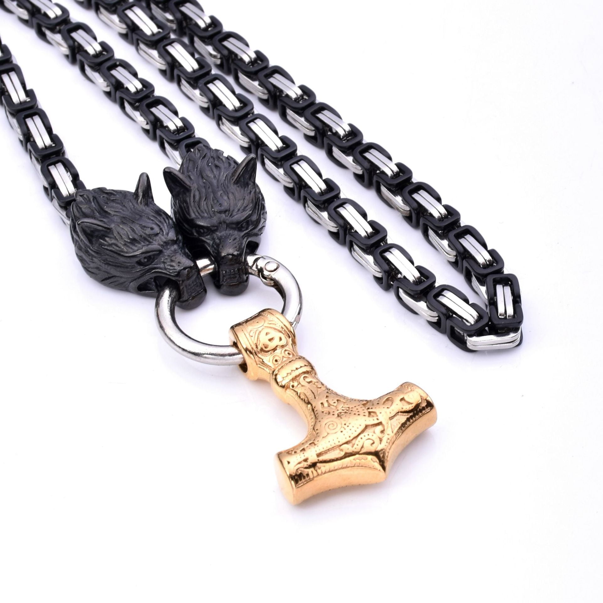 Collar con colgante de cabeza de lobo de acero inoxidable estilo ...