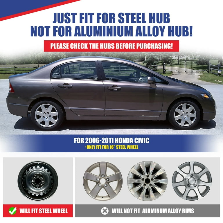 16 Set Of 4 Hubcaps Wheel Rims Cover for 2006 2011 Honda Civic Compatible With Steel Wheels Bolt On Installation 16 Inch BLACK LACQUER Walmart