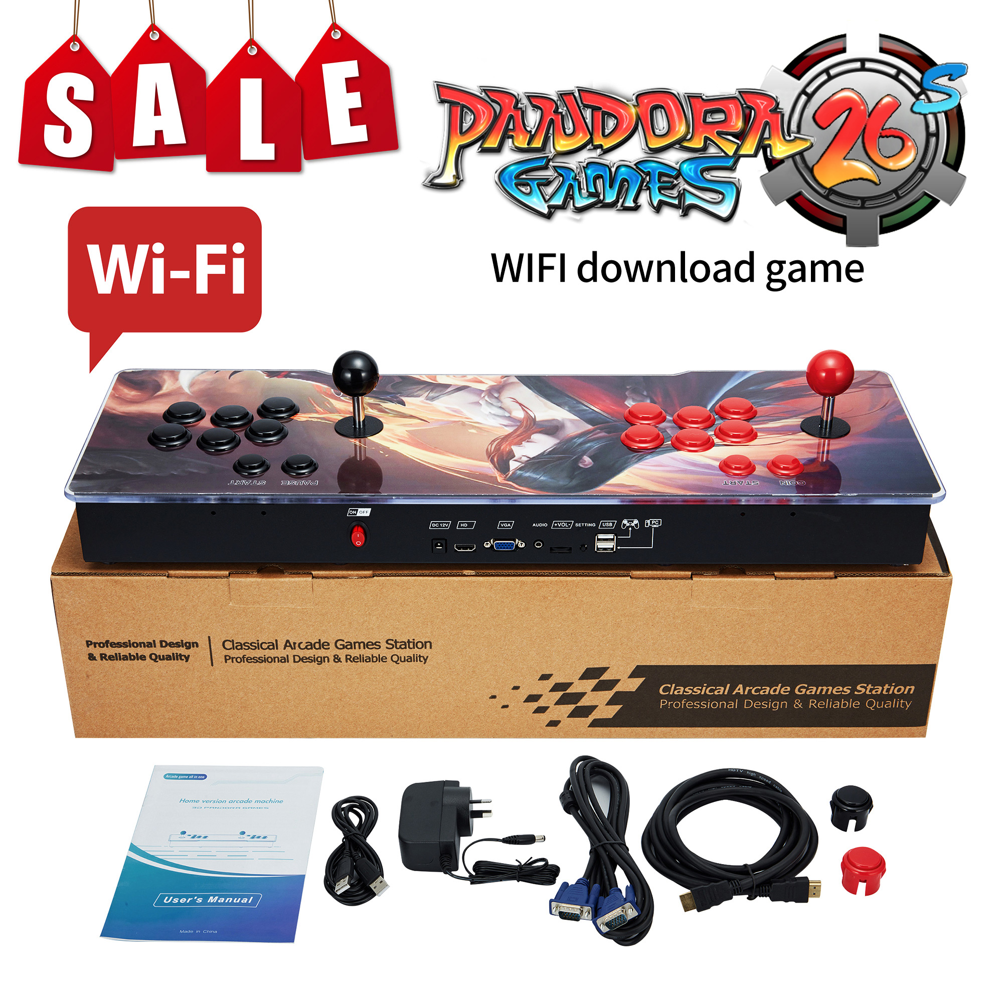FOCUSSEXY Arcade Game Console 1080P 3D 2D Games 10000 In 1 Pandora s