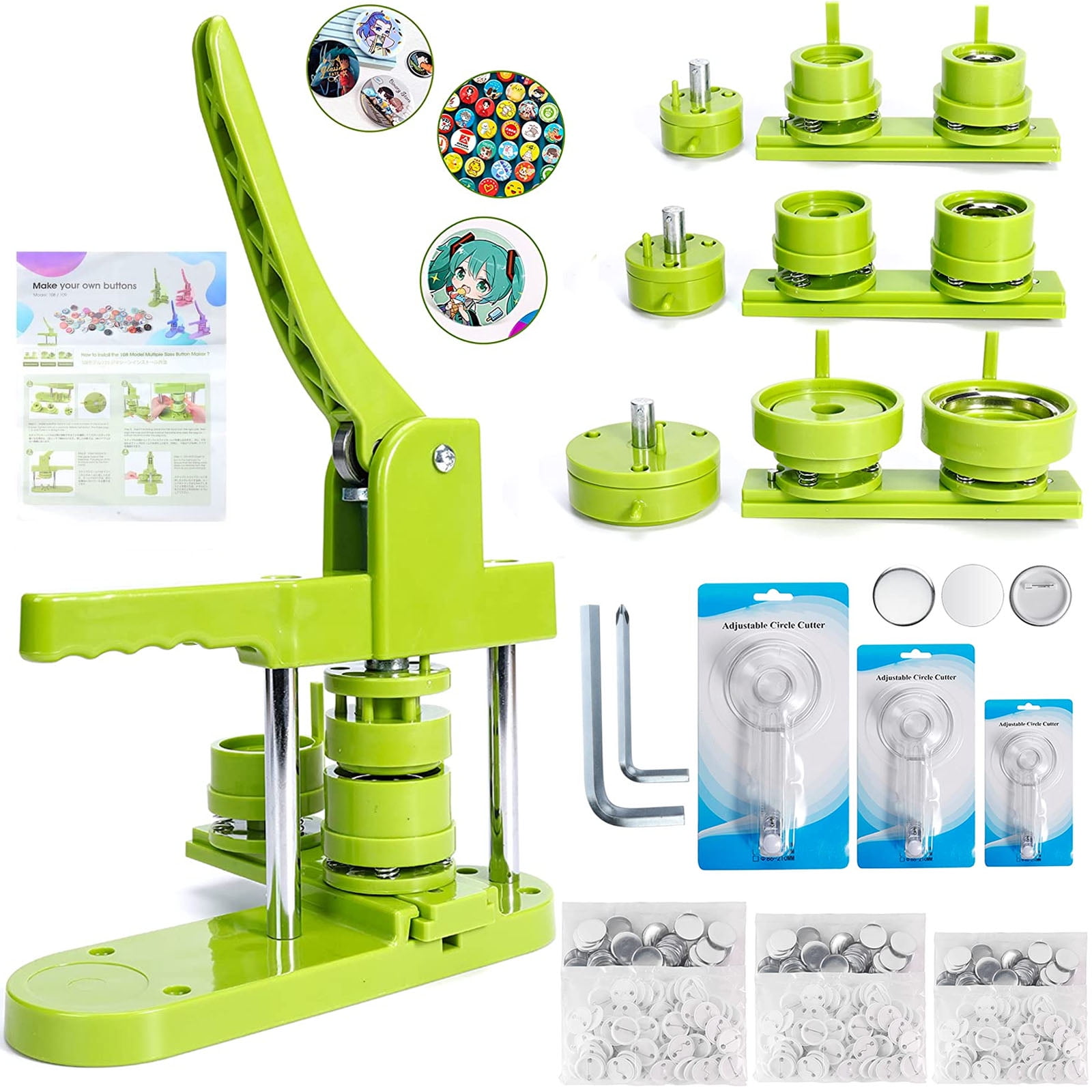 VIFERR DIY Pin Button Press Machine, 300pcs Button Maker Kit, Sizes 1+1 ...
