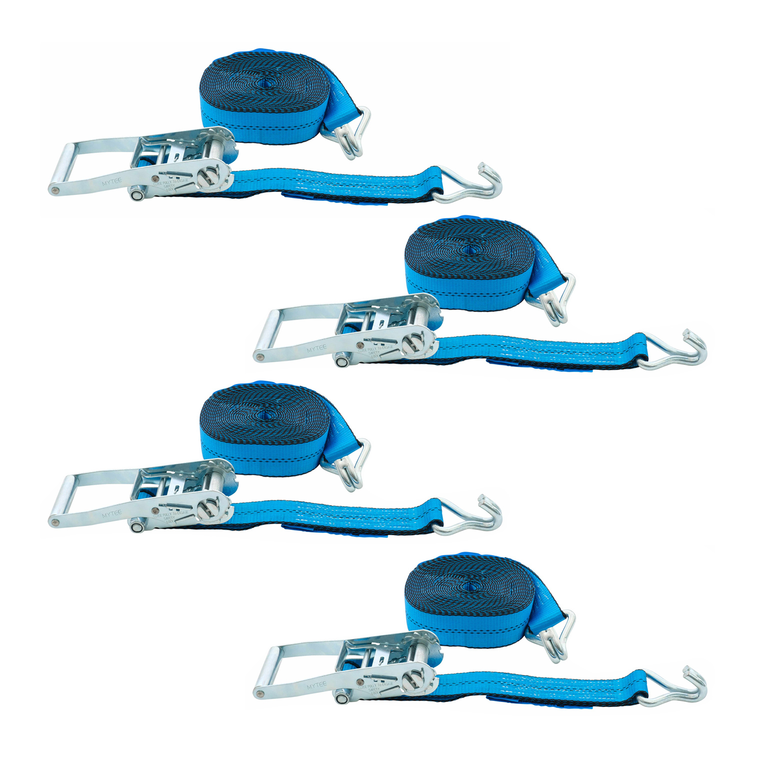 Mytee Products (4 Pack) 2 Inch x 30 FT Blue Ratchet Strap with J Hooks ...