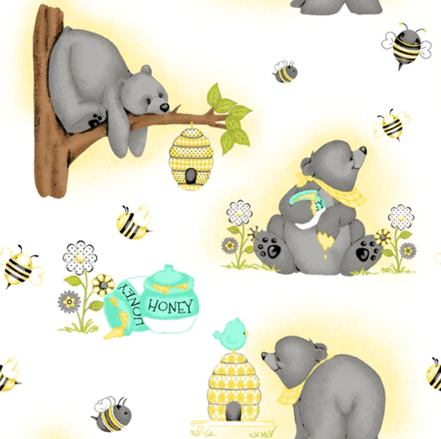 Sleeping Bears and Bees White Comfy Flannel Fabric - Walmart.com