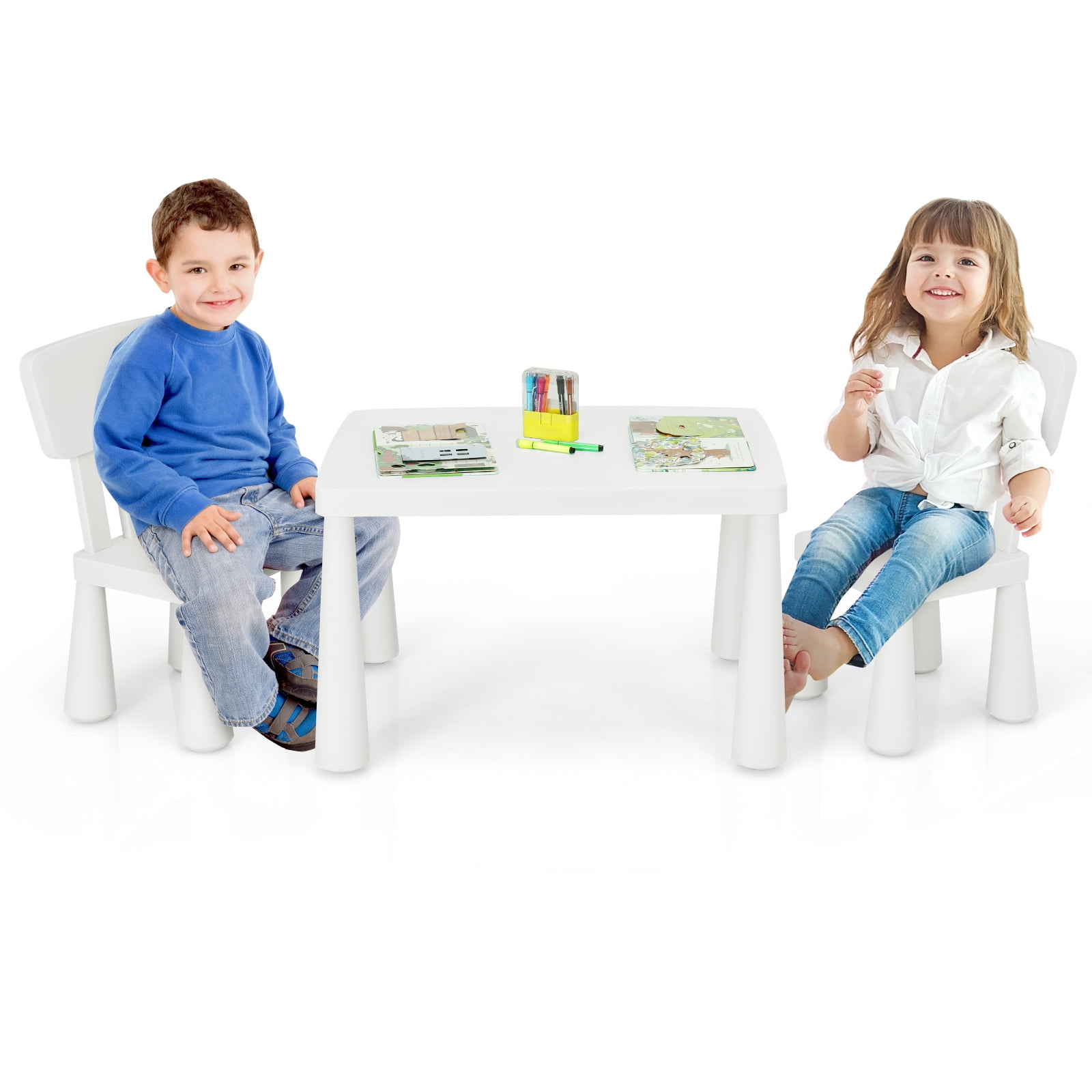 Topbuy Kids Furniture Set with Table & 2 Chairs Children Playing Table ...