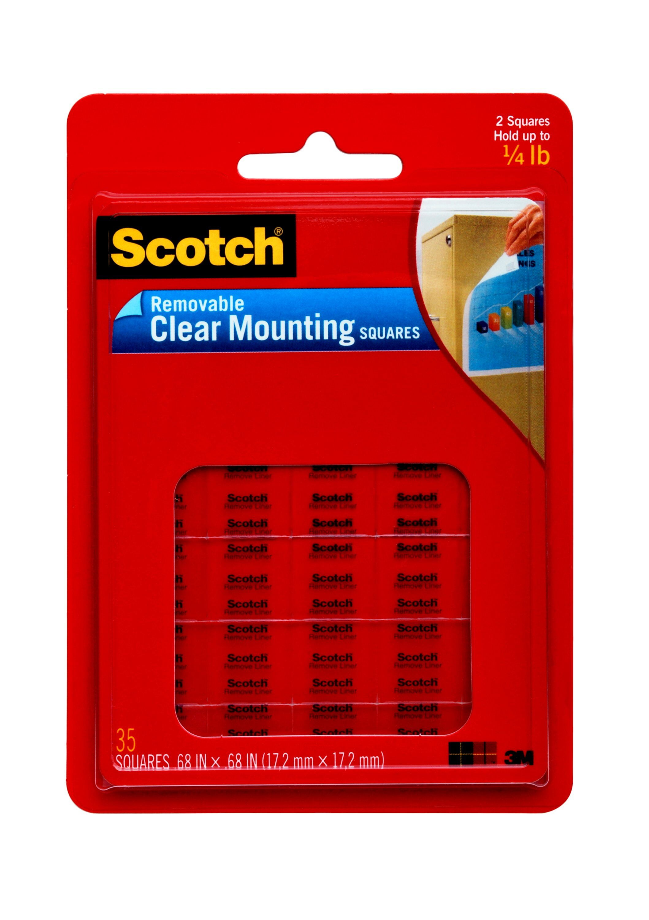 Scotch Removable Clear Mounting Squares, .68" x .68" Squares, 35 Total ...