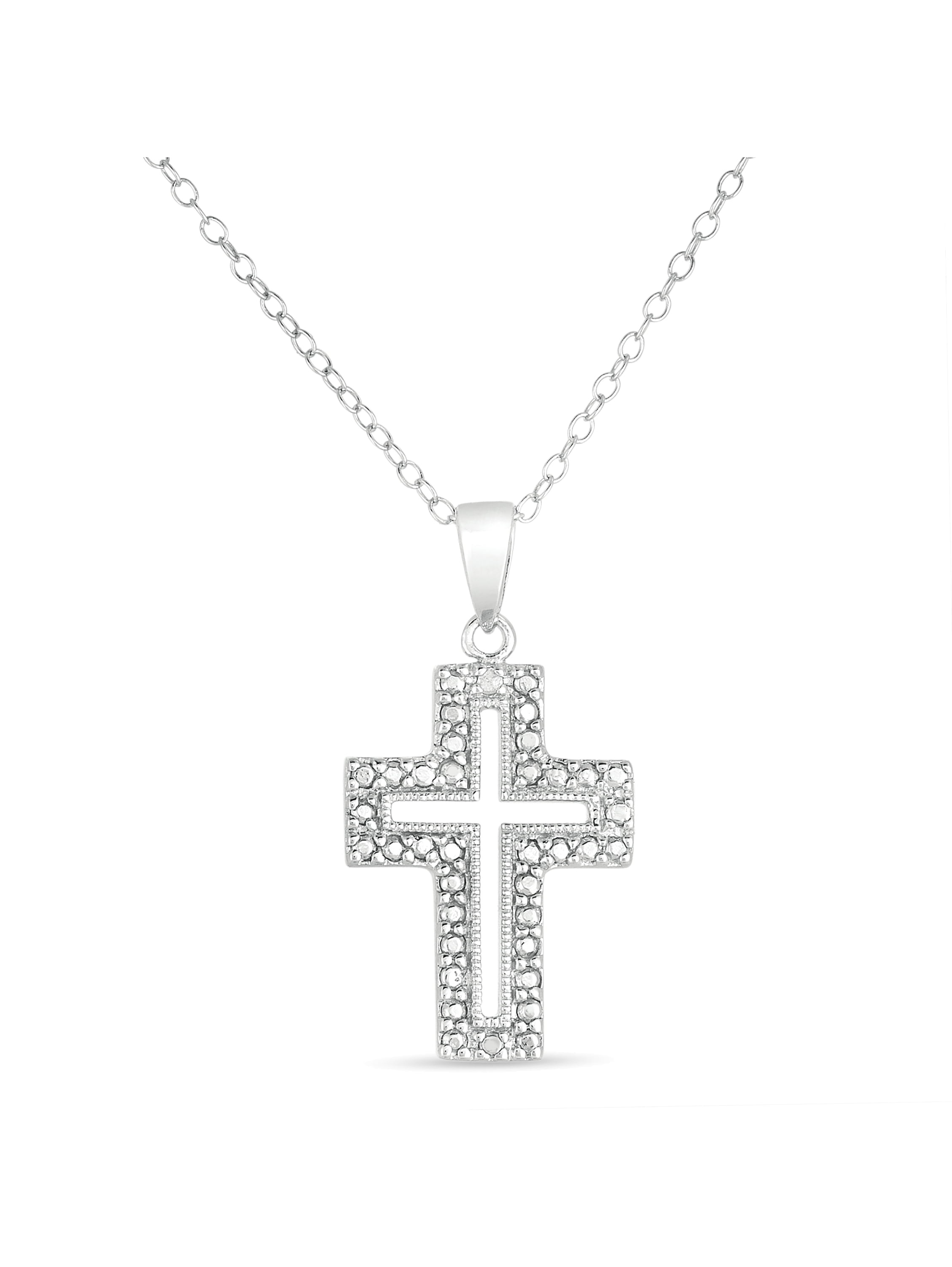 Diamond Accent Sterling Silver Cross Pendant, 18" - Walmart.com