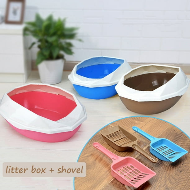 Amdohai Cat litter box open top tall side walls removable shell diamond ...